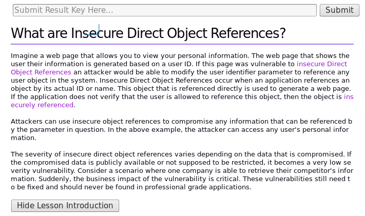 OWASP Security Shepherd – Insecure Direct Object Reference – Solution ...